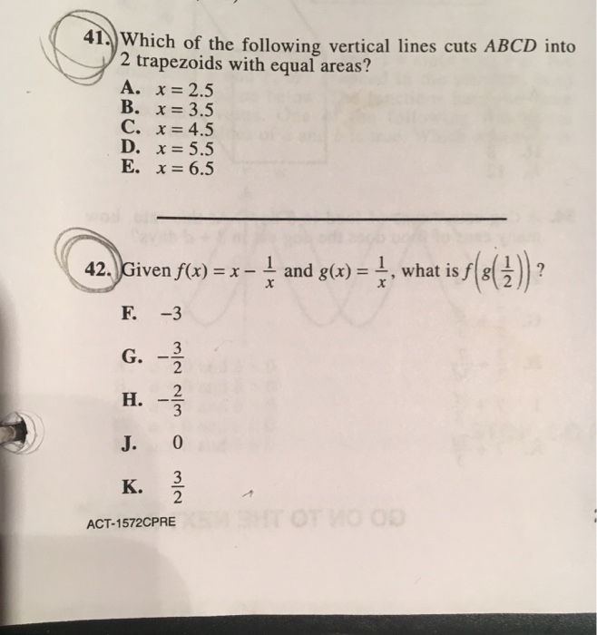 Solved Which of the following vertical lines cuts ABCD into | Chegg.com