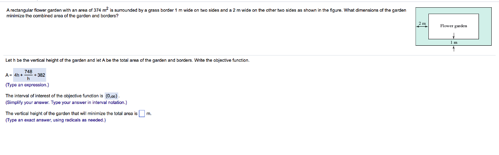 Solved A rectangular flower garden with an area of 374 m2 is | Chegg.com