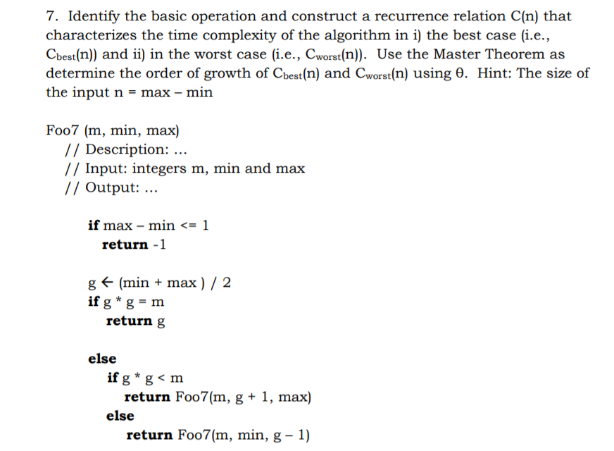 Solved 7. Identify the basic operation and construct a | Chegg.com