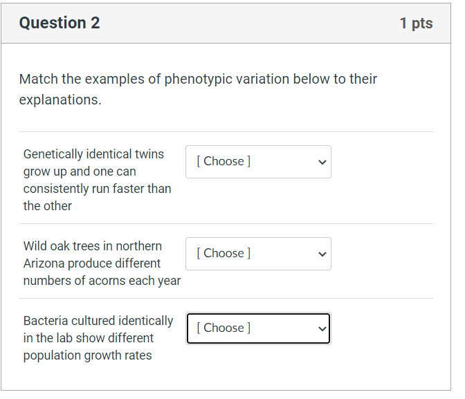 Solved Match the examples of phenotypic variation below to | Chegg.com