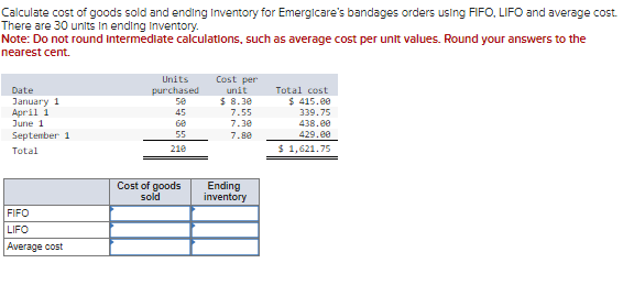 Solved Calculate cost of goods sold and ending Inventory for | Chegg.com