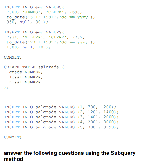 Solved DATABASE PROGRAMMING CREATE TABLE dept ( deptno | Chegg.com
