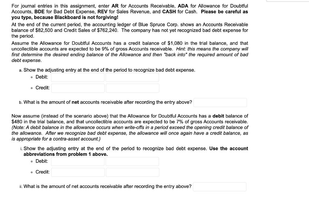 Solved For journal entries in this assignment, enter AR for | Chegg.com