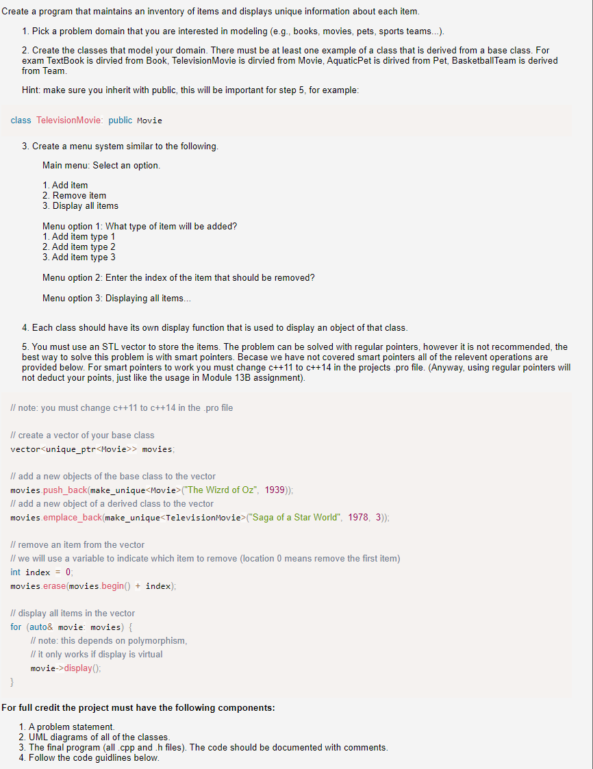 Solved Create a program that maintains an inventory of items | Chegg.com