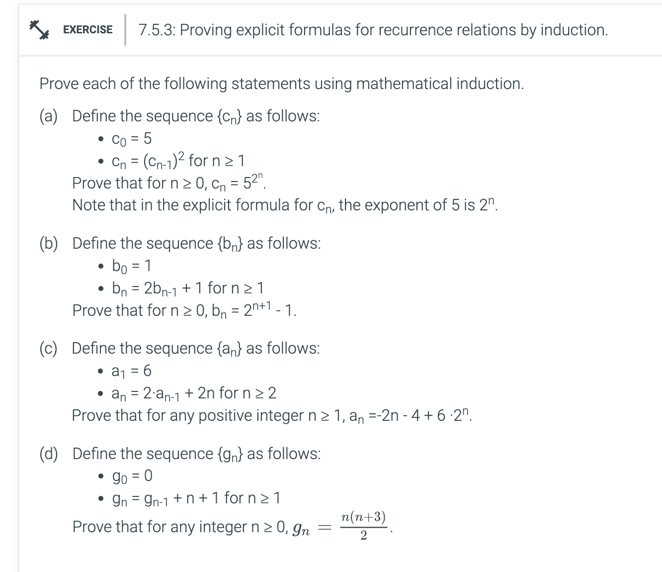 Solved 7.5.3: Proving explicit formulas for recurrence | Chegg.com