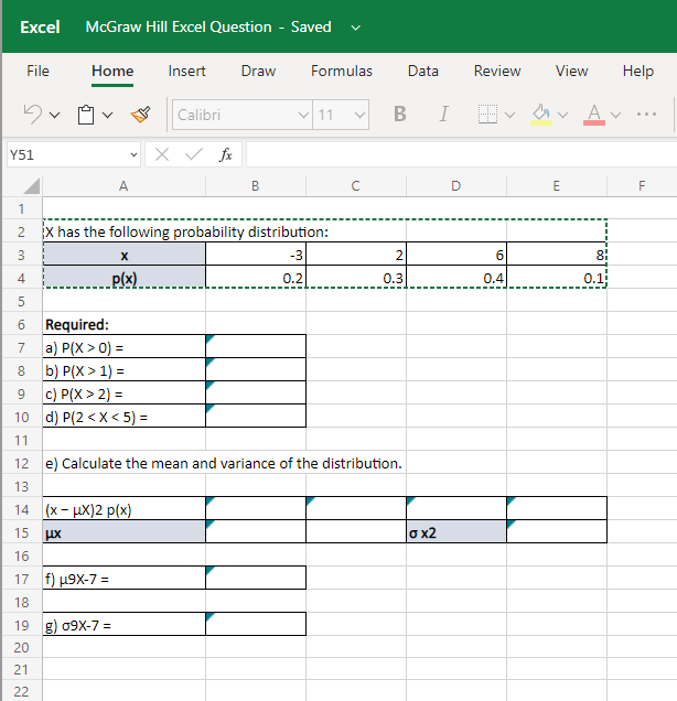 Solved e) Calculate the mean and variance of the | Chegg.com