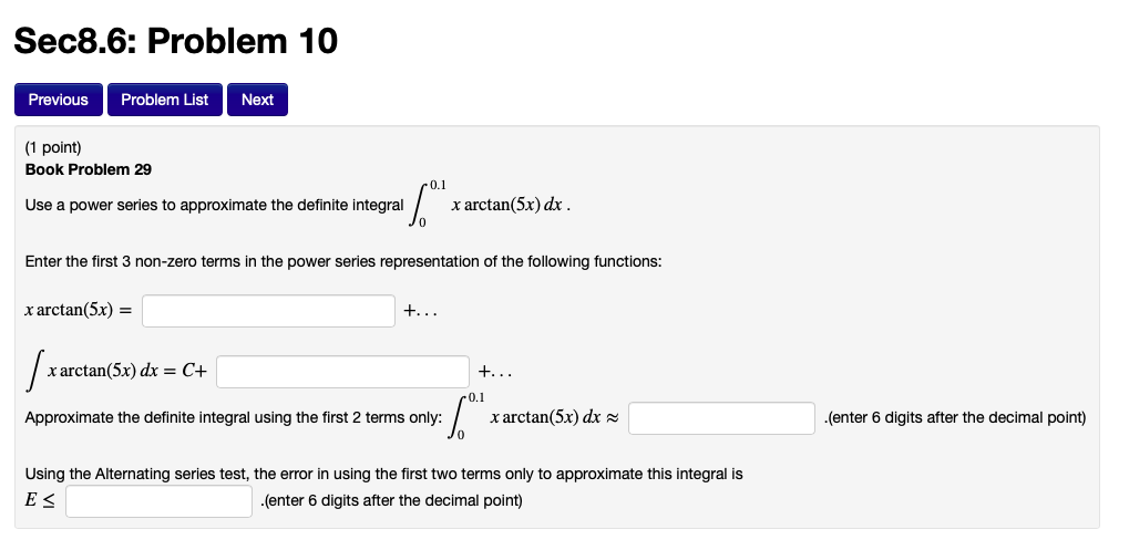 Solved Sec8.6: Problem 10 Problem List Previous Next (1 | Chegg.com