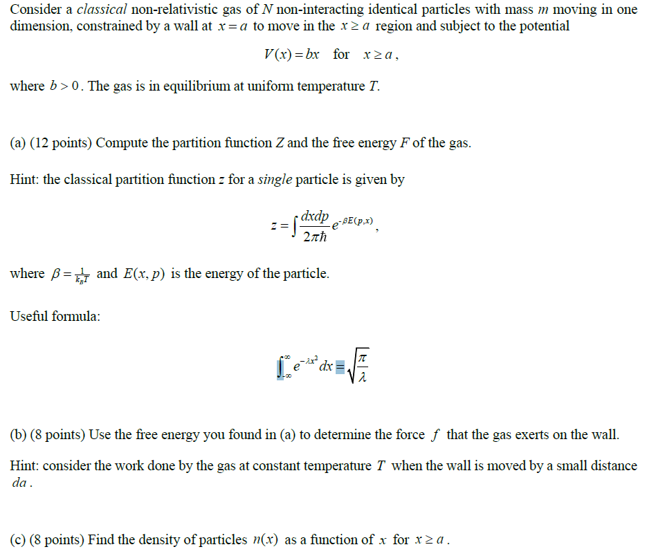 Solved Consider a classical non-relativistic gas of N | Chegg.com
