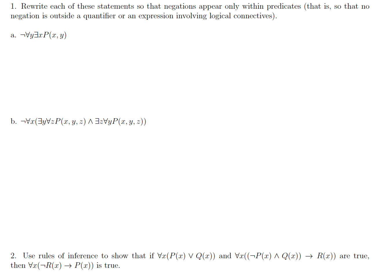Solved 1. Rewrite each of these statements so that negations | Chegg.com