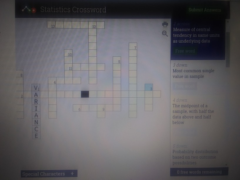 Solved Statistics Crossword Submit Answers 2 acrost Measure | Chegg.com