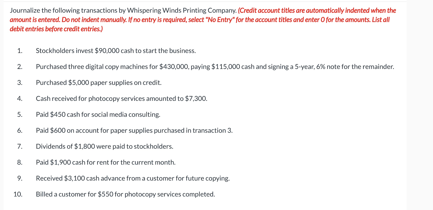 Solved Journalize the following transactions by Whispering | Chegg.com