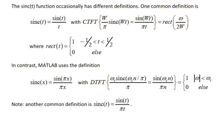 Solved The sinc(t) function occasionally has different | Chegg.com