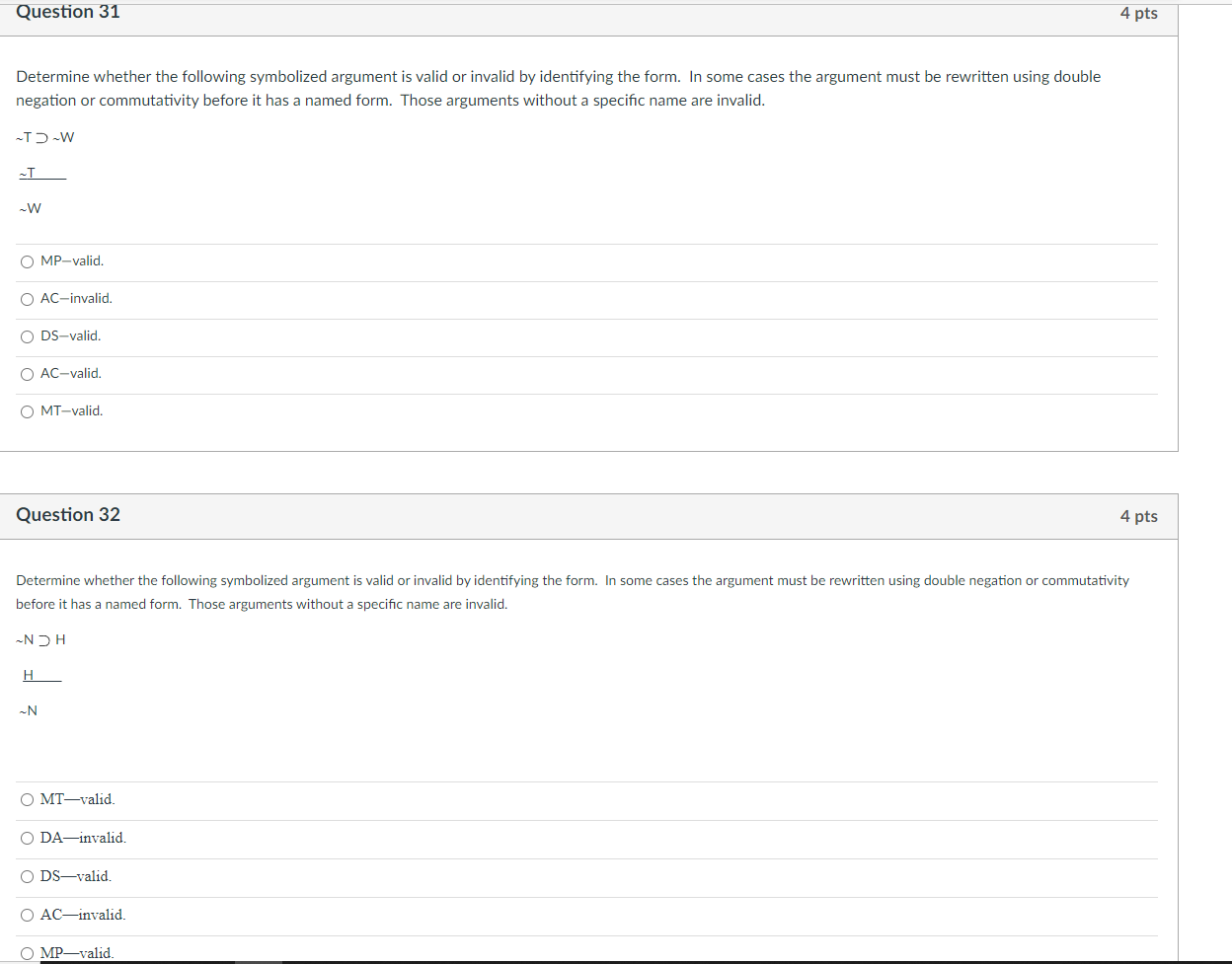 Solved Question 31 4 pts Determine whether the following | Chegg.com