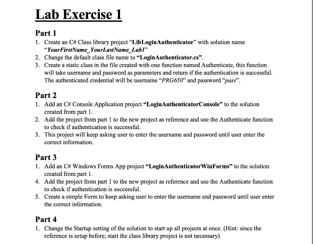 Solved Lab Exercise 1 Part 1 1 Create An C Class Library 