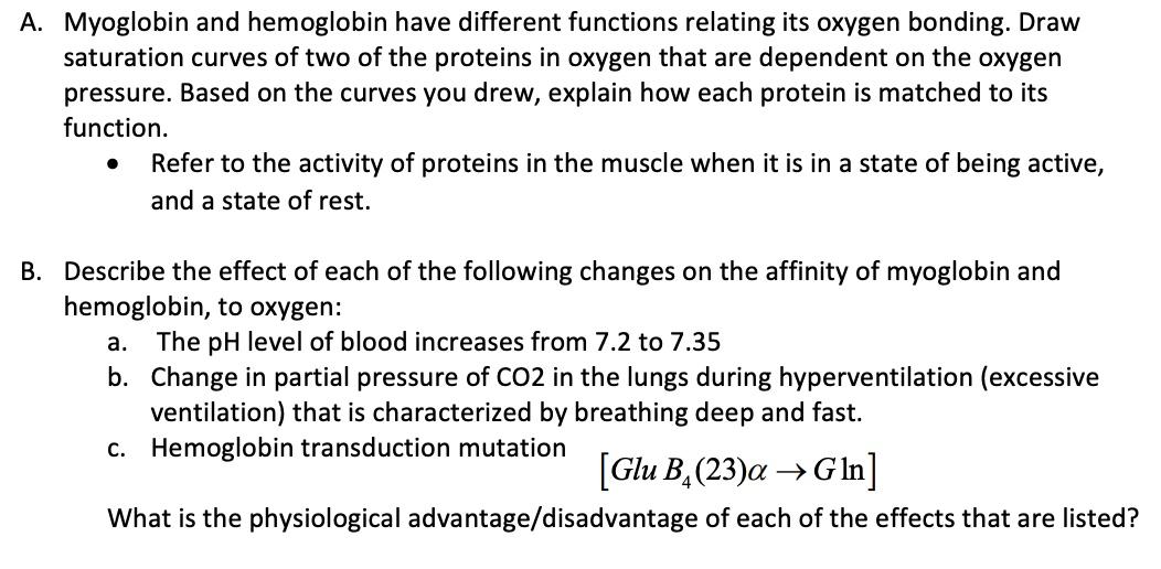 Solved A. Myoglobin and hemoglobin have different functions | Chegg.com