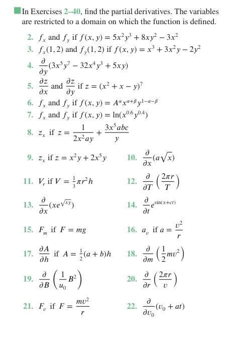 Solved In Exercises 2–40, find the partial derivatives. The | Chegg.com