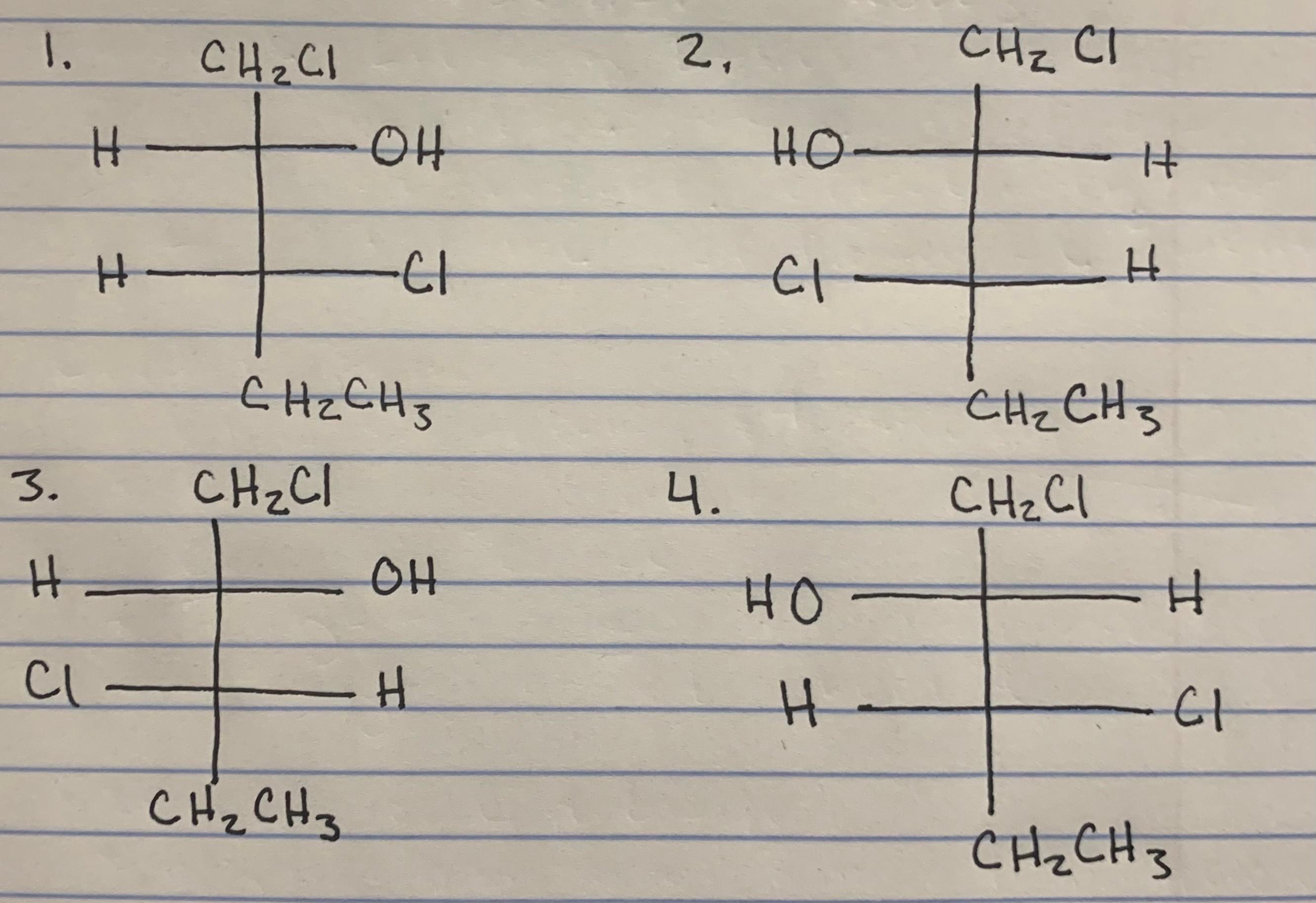 Solved 1, CH2CL 21 CHE CI H 애 HO- # H Cl 더 1 CH₂CH3 CH₂C1 | Chegg.com