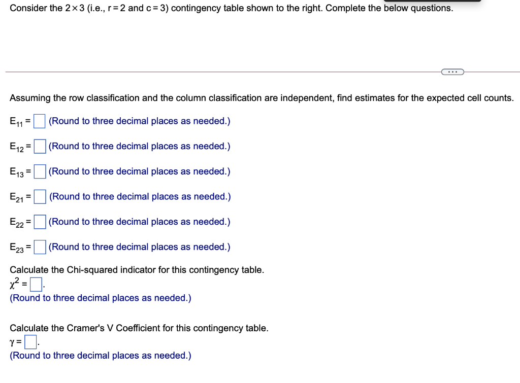 Solved Consider the 2×3 (i.e.,r=2 and c= 3) contingency | Chegg.com