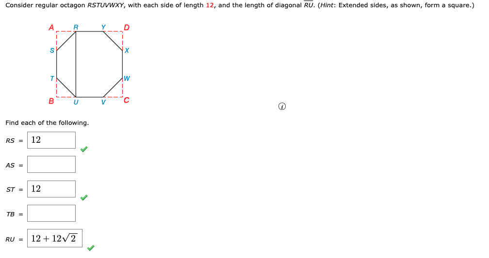 Solved Consider regular octagon RSTUVWXY, with each side of | Chegg.com
