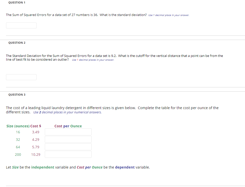 Solved ION 1 The Sum Of Squared Errors For A Data Set Chegg
