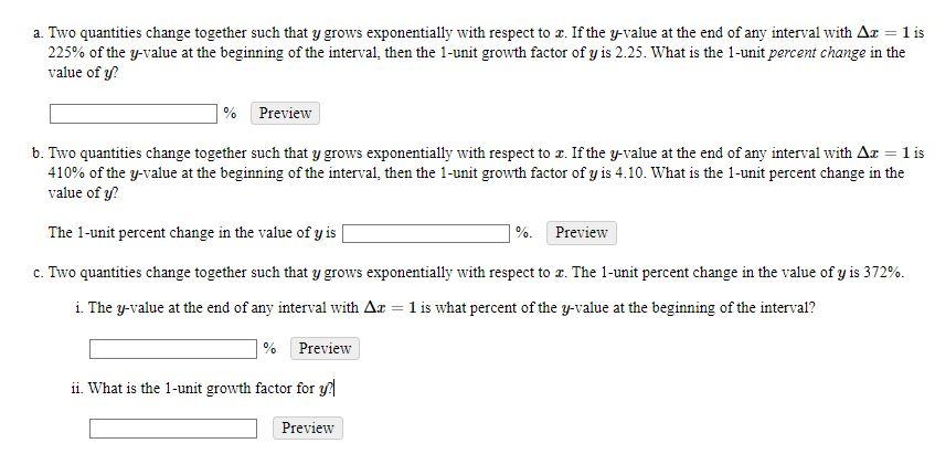 Solved a.)Two quantities change together such that y grows | Chegg.com