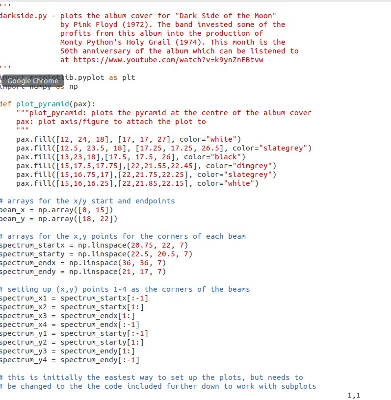Solved Modify the code in darkside.pY as follows, saving | Chegg.com