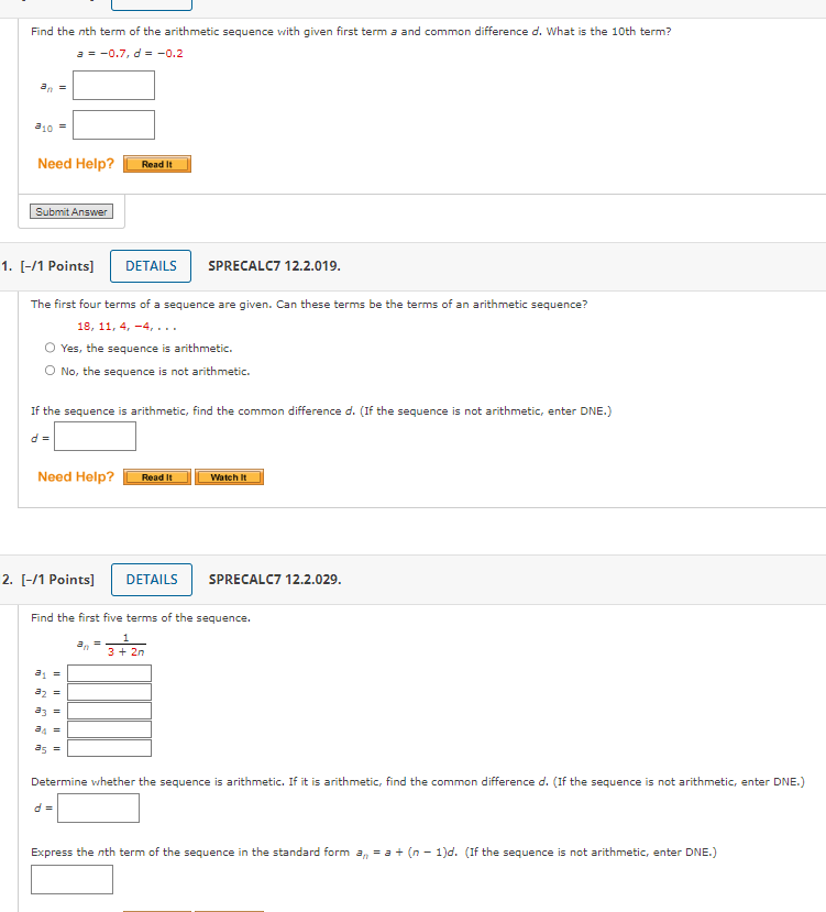 Solved Find the nth term of the arithmetic sequence with | Chegg.com