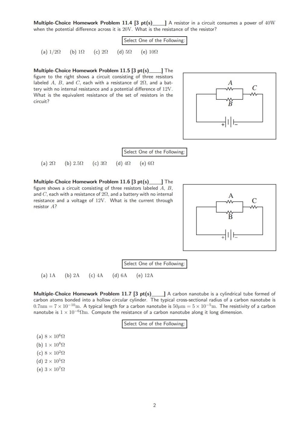 Solved Multiple-Choice Homework Problem 11.4 [3 pt(s)) A | Chegg.com