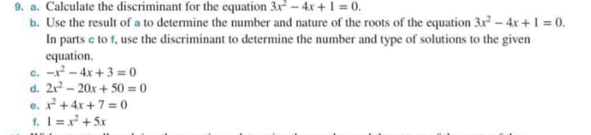 Solved 9. a. Calculate the discriminant for the equation 3x² | Chegg.com