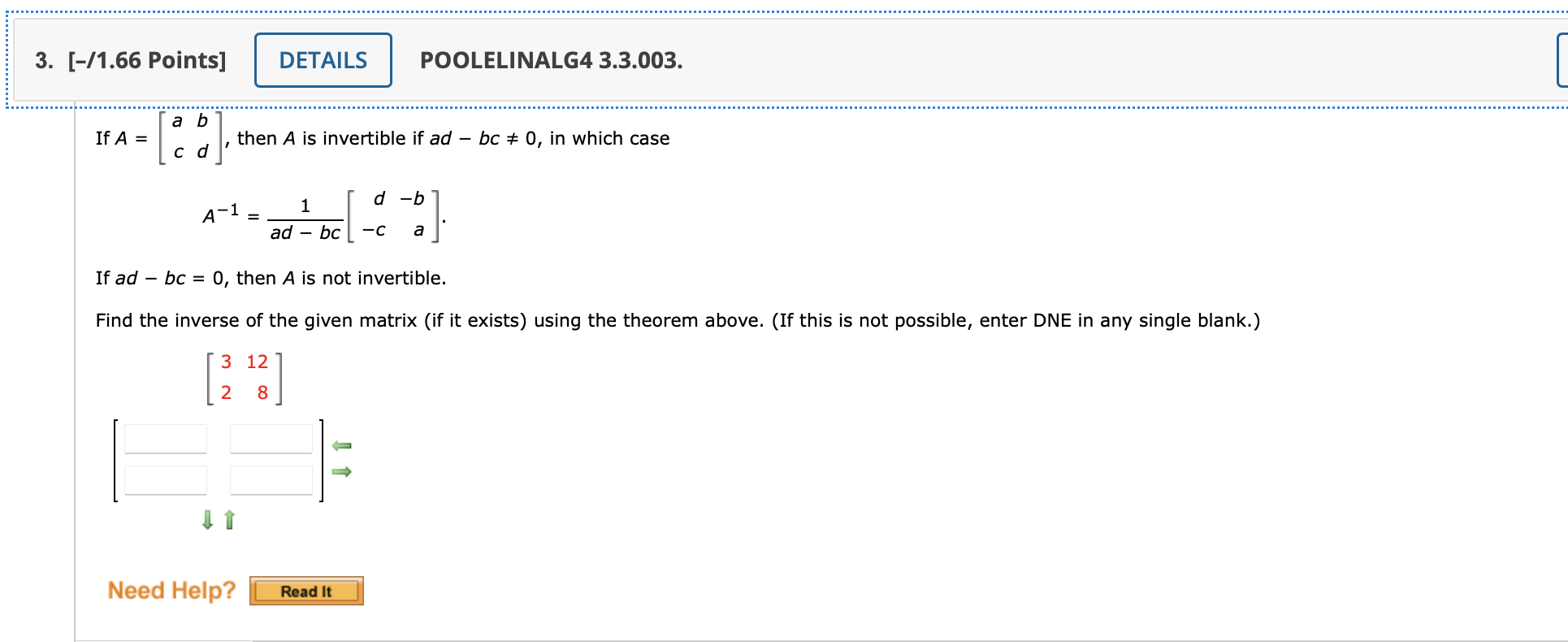 Solved 3. [-/1.66 Points] DETAILS POOLELINALG4 3.3.003. a b | Chegg.com