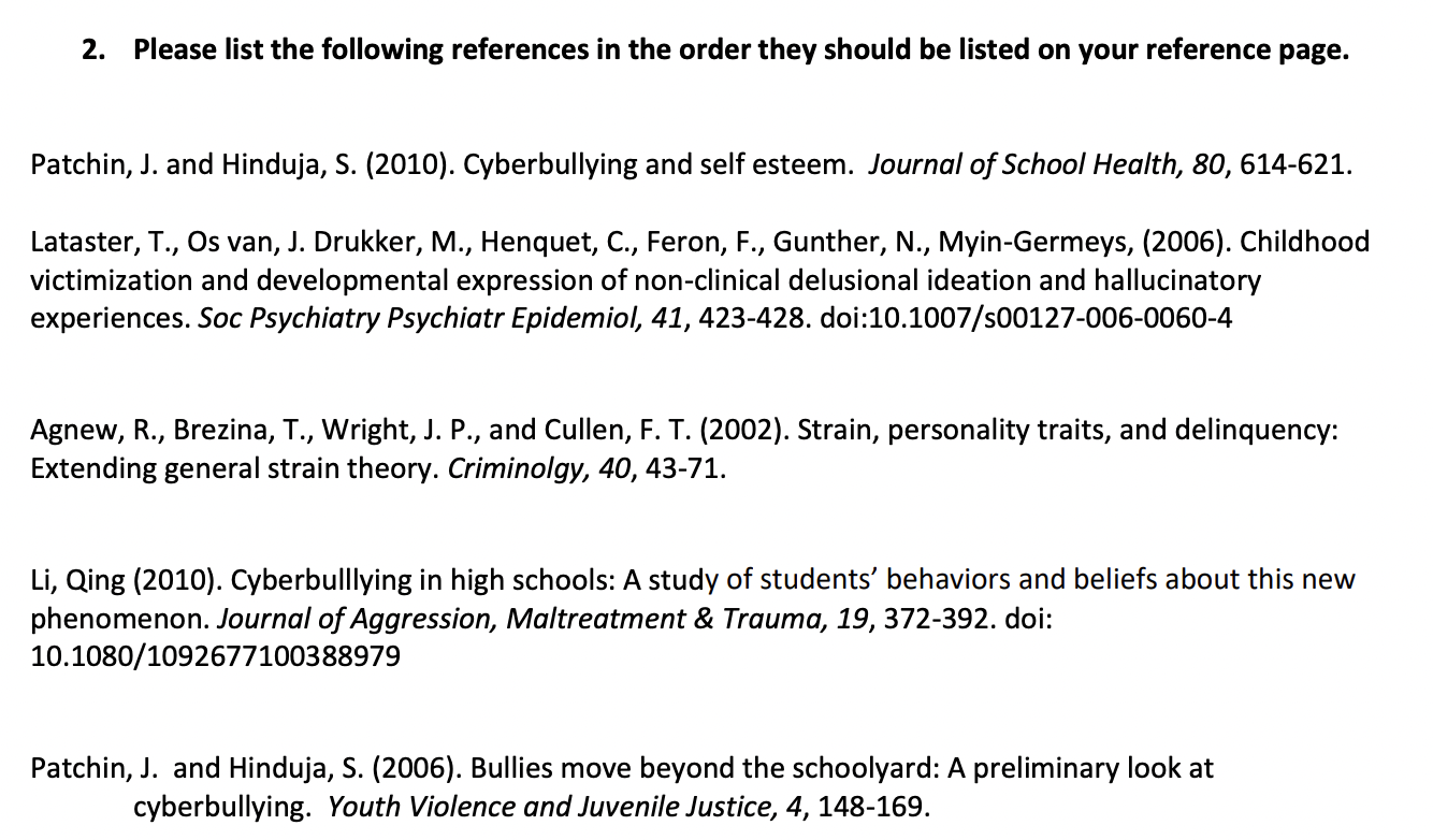 2. Please list the following references in the order | Chegg.com