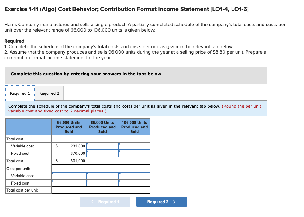 Solved Exercise 1-11 (Algo) ﻿Cost Behavior; Contribution | Chegg.com