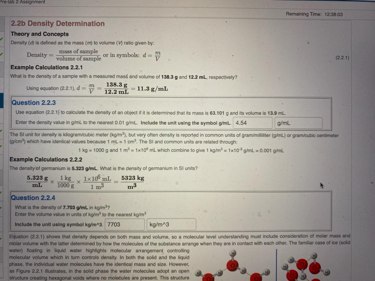 Solved Remaining Time: 12:38:03 2.2b Density Determination | Chegg.com