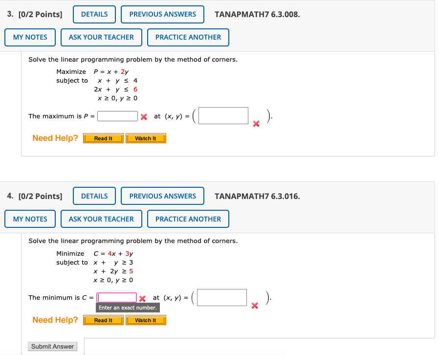 Solved Solve The Linear Programming Problem By The Method Of