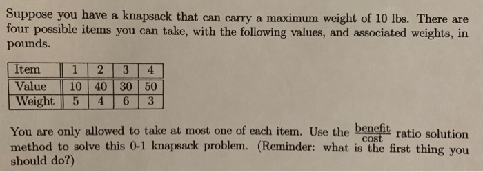 Solved Suppose you have a knapsack that can carry a maximum | Chegg.com