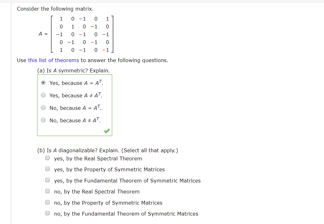 Solved Consider the following matrix. [ 1 0 -1 0 1] 0 1 0 -1 | Chegg.com