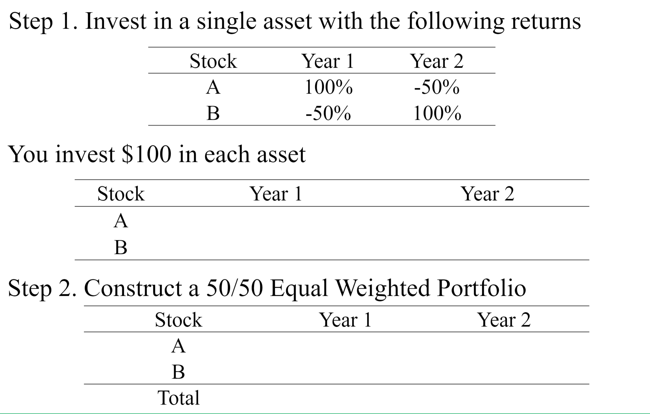 Solved Step 1. Invest in a single asset with the following | Chegg.com