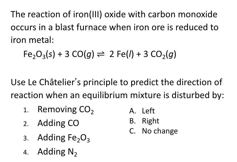 Solved The reaction of iron(IIl) oxide with carbon monoxide | Chegg.com