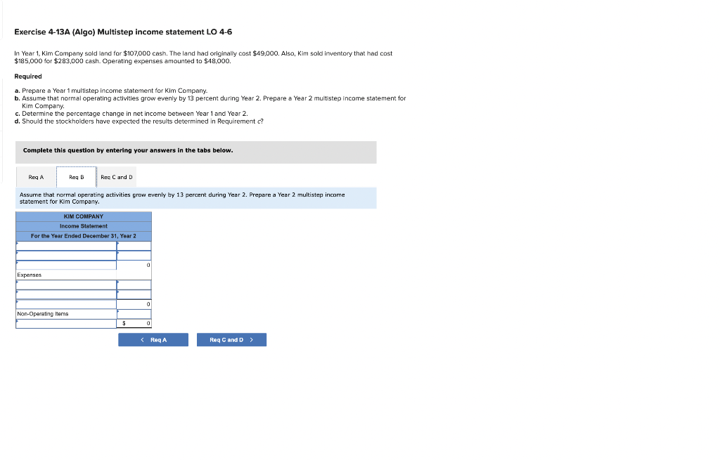 Solved Exercise 4-13A (Algo) Multistep income statement LO | Chegg.com