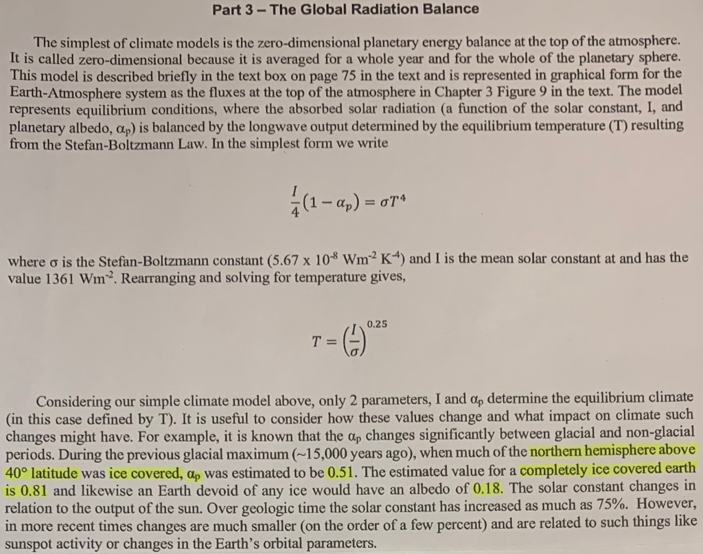 Solved Part 3 - The Global Radiation Balance The simplest of | Chegg.com