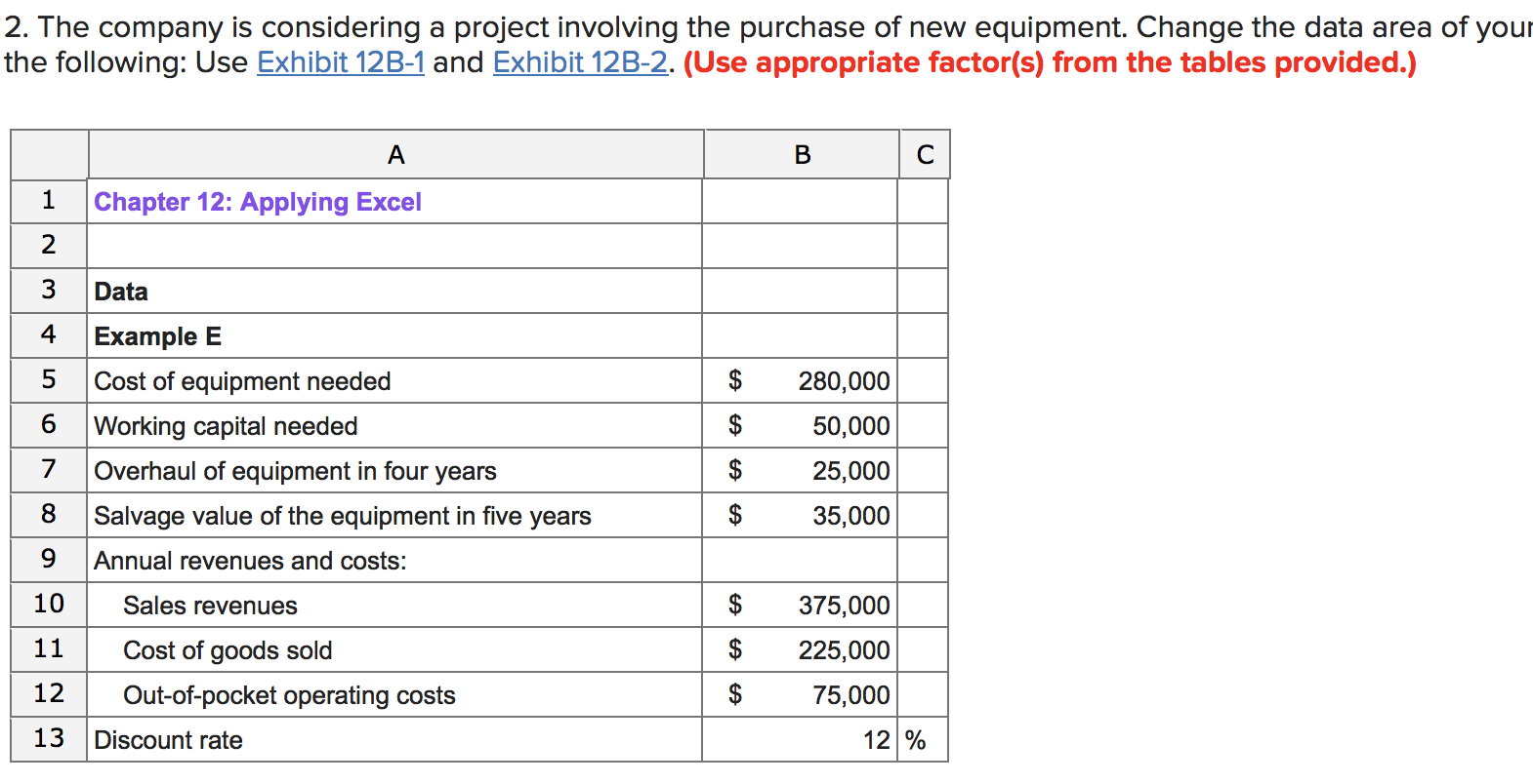 Solved Chapter 12: Applying Excel Data Example E Cost of | Chegg.com