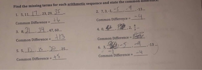 Solved Find the missing terms for each arithmetic sequence | Chegg.com