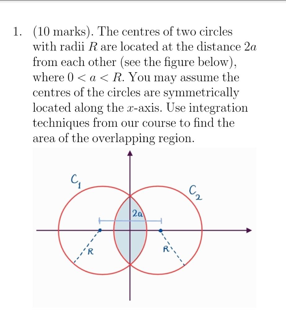 Solved (10 marks). The centres of two circles with radii R | Chegg.com