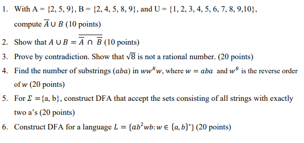 Solved 1. With A={2,5,9},B={2,4,5,8,9}, and | Chegg.com