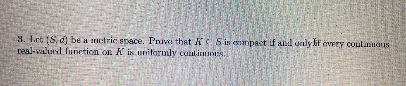 Solved 3. Let (S, d) be a metric space. Prove that K CS is | Chegg.com