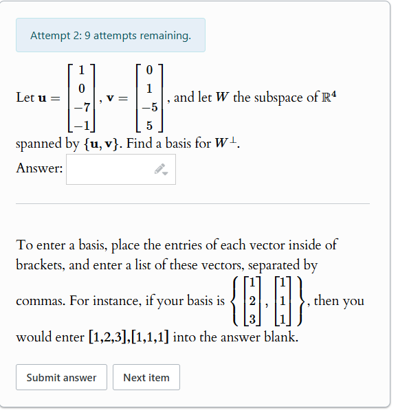 Solved by an EXPERT Attempt 2: 9 ﻿attempts remaining.Let | Chegg.com