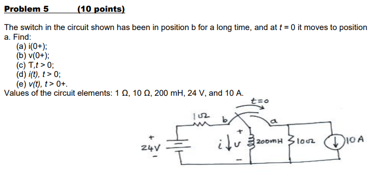 Solved Problem 5 (10 points) The switch in the circuit shown | Chegg.com