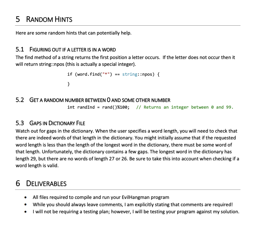 Evil Hangman Credit: Assignment originally created by | Chegg.com
