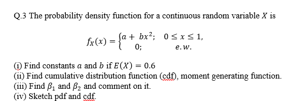 Q.3 The probability density function for a continuous | Chegg.com