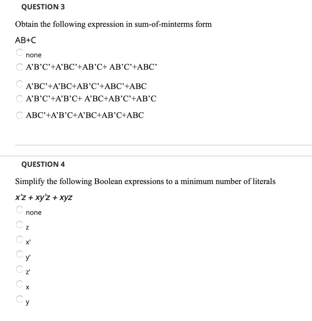 Solved Obtain the following expression in sum-of-minterms | Chegg.com